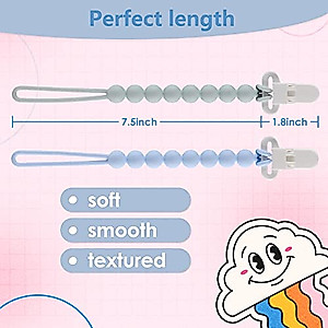 Silicone Pacifier Clip, 4 Pack One Piece Beads Pacifier Clip Holder for Baby Boys Girls, Flexible Pacifier Clips for Baby Essentials, Safe for Newborns, Teething Relief, Rust-Free Holder Clip