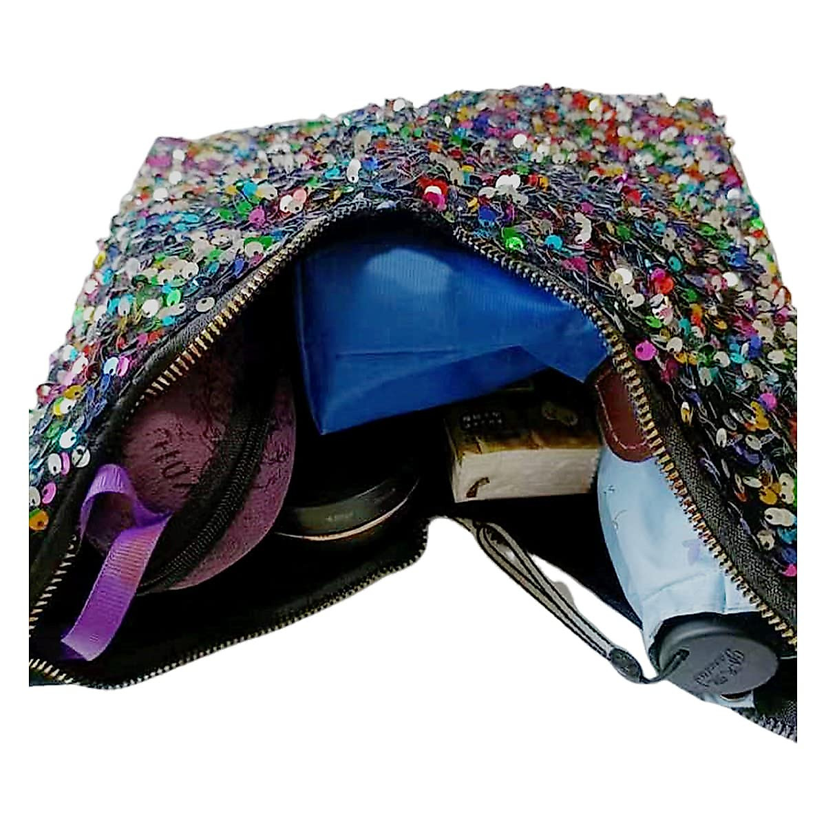 WIGUYUN Womens Mermaid Sequins Shoulder Bag Reversible Sequin Handbag Purse Sparkling Tote Shiny Hobo Bag,Black