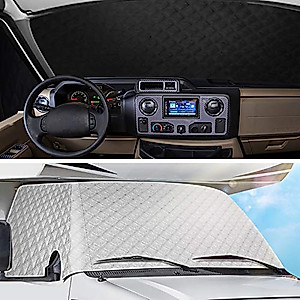 RV Windshield Cover Compatible with Ford Class C 1997-2023 RV Front Window Cover RV Motorhome Windshield Cover RV Window Shade Sunshade Cover Snow Cover with Mirror Cutouts