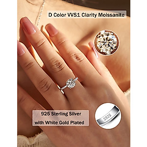 Oivley Moissanite Engagement Rings for Women D Dolor Lab Created Diamond Moissanite Wedding Promise Rings for Her 925 Sterling Silver Rings for Women with 14K White Gold Plated40, Gemstone, Created