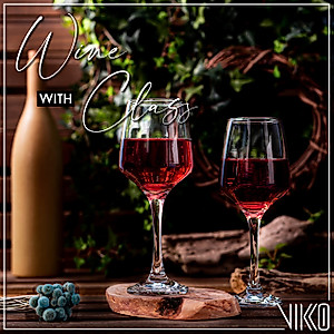 Vikko 12.75 Ounce Wine Glasses | Beautifully Shaped – Thick and Durable Construction – For Parties, Entertaining, and Everyday Use – Dishwasher Safe – Set of 6 Clear Glass Wine Glasses – 2.5” Diameter