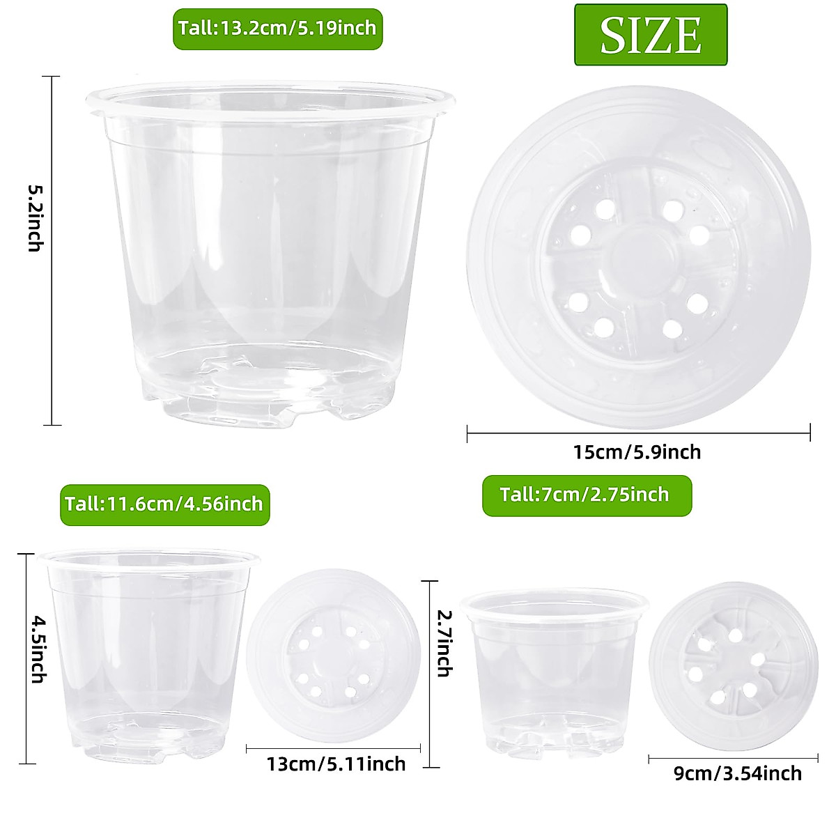 Oubest 50Pcs Clear Nursery Pots Variety Pack Plastic Pots for Plants Orchid Potting 3.5 5 6 Inch Mix Seedling Pots with Drainage Holes Indoor Outdoor Flower Pots
