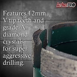 Archer PRO 5" in. Aggressive Diamond Turbo Core Drill Bits with V-tip for use with core Drill Stand rig. for Concrete Drilling, Masonry, Cinder Blocks.