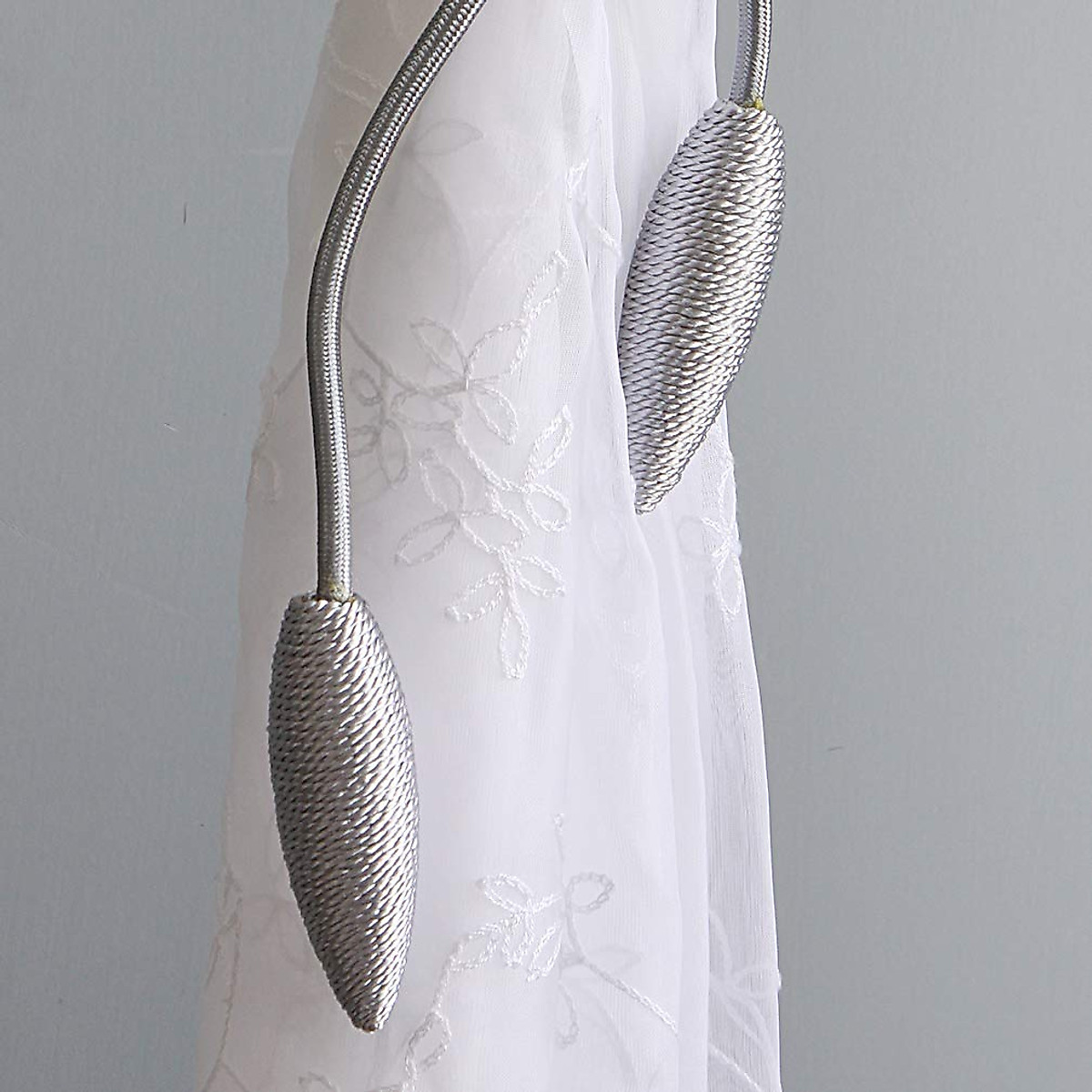 Valea Home 2 Pieces Curtain Tiebacks Clips Creative Window Drape Twist Tie Backs European Style Custom Made Curtain Holders Decorative Draperies Holdbacks, Silver Grey