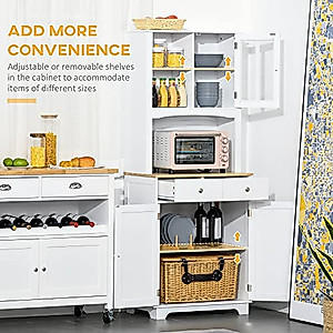 HOMCOM 67" Kitchen Buffet with Hutch, Microwave Cabinet with Framed Doors, 2 Drawers, Open Countertop, Cupboard for Dining Room, White