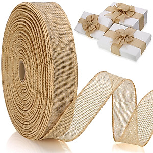 Waydress Natural Burlap Ribbon Burlap Edge Fabric Craft Ribbon for Bow Wreath Tree DIY Decor Outdoor Wedding Home Christmas Party Decoration(1.5 Inch x 50 Yard,Natural)