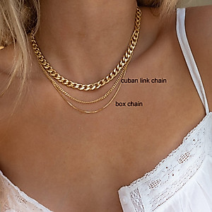 Tewiky Dainty Necklace for Women, Gold Plated Box Chain Simple Minimalist Thin Women Aesthetic Choker Necklaces Short