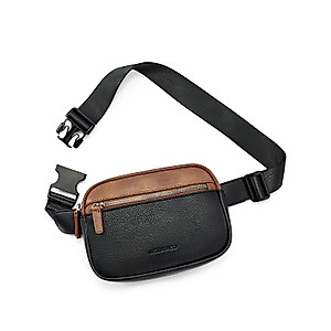 WESTBRONCO Fanny Packs for Women, Fashion Waist Packs with Adjustable Strap, PU Leather Belt Bag with Multi-Pockets, Small Crossbody Purse, Brown & Black
