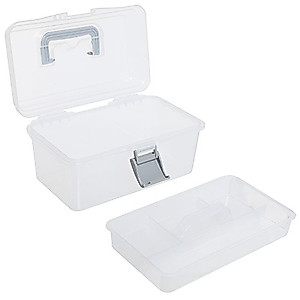MyGift Clear Gray Empty First Aid Storage Box, Multipurpose Tackle Box, Plastic Sewing Box, Tool Box, Crafts Supplies Organizer Case with Handle and Removable Tray