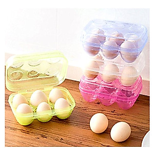YOHA Clear Egg Storage Box Delicate 6 Girds Egg Dispenser Holder Case Refrigerator Crisper Camping Picnic Travel Portable Egg Carriage,Blue+Clear 10pcs Set