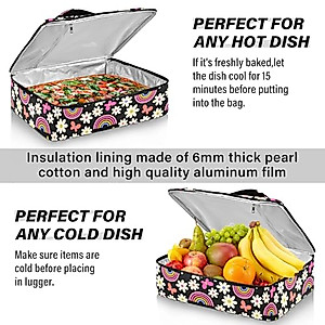 Kcldeci Insulated Thermal Food Carrier Insulated Casserole Carrier for Hot or Cold Food,Daisy Flower Rainbow and Butterfly Insulated Tote Bag for Potluck Cookouts Parties Picnic,Lasagna Lugger