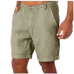 Elastic Waistband Shorts for Men, Sports Shorts Men Basketball Shorts Bundle Prod Mens Fashion Cotton Linen Casual Pants Buttons Lacing Waist Pockets Short Pants Cheap XL Small (XL, Green)