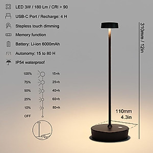 Barryca Rechargeable Cordless Table Lamp, Small Portable LED Battery Operated Light, IP54 Outdoor Waterproof, for Home Restaurant Dinning Bar Patio Kitchen Party (2Pack Black)