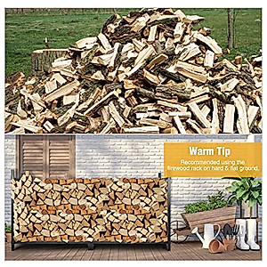 RedSwing Firewood Rack Outdoor, 8 Foot Heavy Duty Logs Holder for Fireplace Metal Wood Pile Storage Stacker Organizer, Square Tube 8ft Black