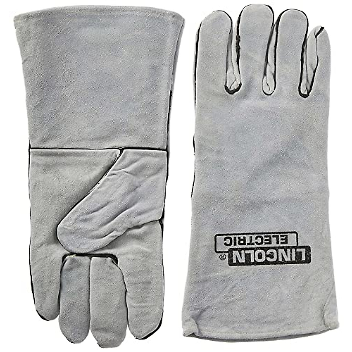 Lincoln Electric Leather Welding Gloves KH641, Premium Hand Protection from Welder and Cutting Torch Heat, Commercial Quality, Cotton Lined, Gauntlet Cuff, Unisex, Grey, One Size