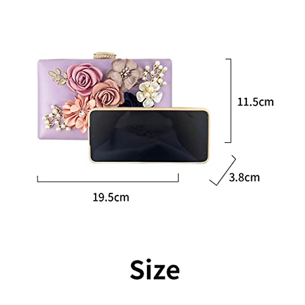 shiiriin | Women’s Lilac Clutch Purse 3D Floral Hand Bag | Handmade with Pearl | Bridal Wedding Daytime Evening Party