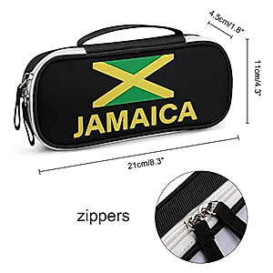 Jamaica Flag PU Leather Pencil Pen Case Organizer Travel Makeup Handbag Portable Stationery Bag