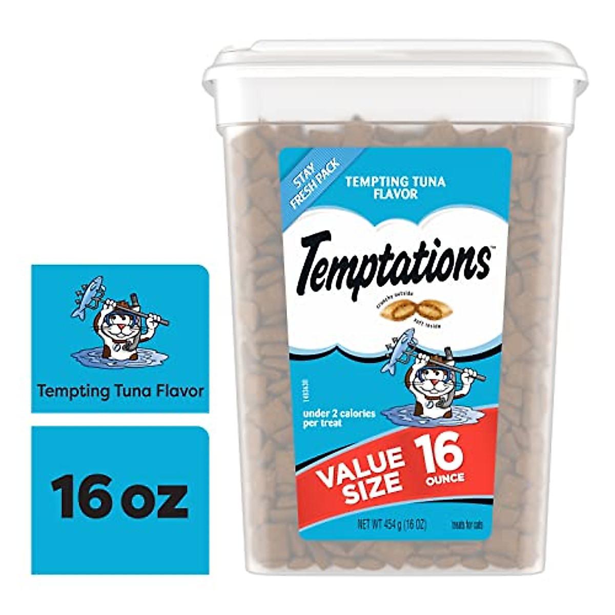 TEMPTATIONS Classic Crunchy and Soft Cat Treats Tempting Tuna Flavor, 16 oz. Tub