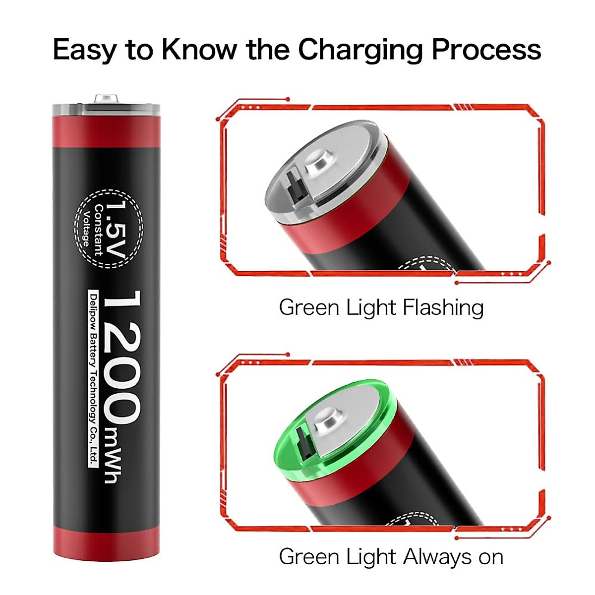 Deleepow USB Rechargeable AAA Batteries 4 Pack, USB C Rechargeable Triple A Lithium Batteries, 1200mWh 1.5V with 2-in-1 Charging Cable, 1 Hour Fast Charging AAA Rechargeable Battery