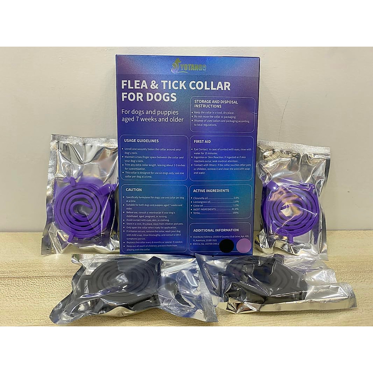 4 Pack Flea Collar for Dogs, Flea and Tick Collar for Dogs Puppies, 32 Months Flea and Tick Prevention for Dogs, Dog Flea Collar, Dog Flea and Tick Treatment-Black and Purple