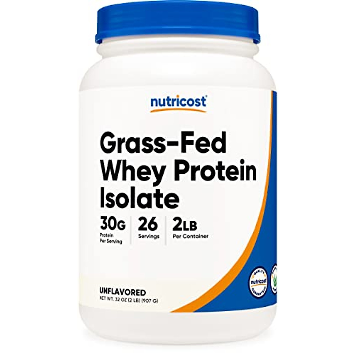 Nutricost Grass-Fed Whey Protein Isolate (Unflavored) 2LBS - Non-GMO, Gluten Free, Pure Protein