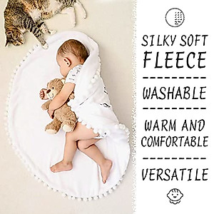 Baby Milestone Monthly Blanket with Double-Sided Milestone Cards and Circle Ring Play Mat Large(43.3" X43.3') Double Sided Pom Pom Ball Thick Flannel Round Rug for Boy Girl, Baby Photography Props