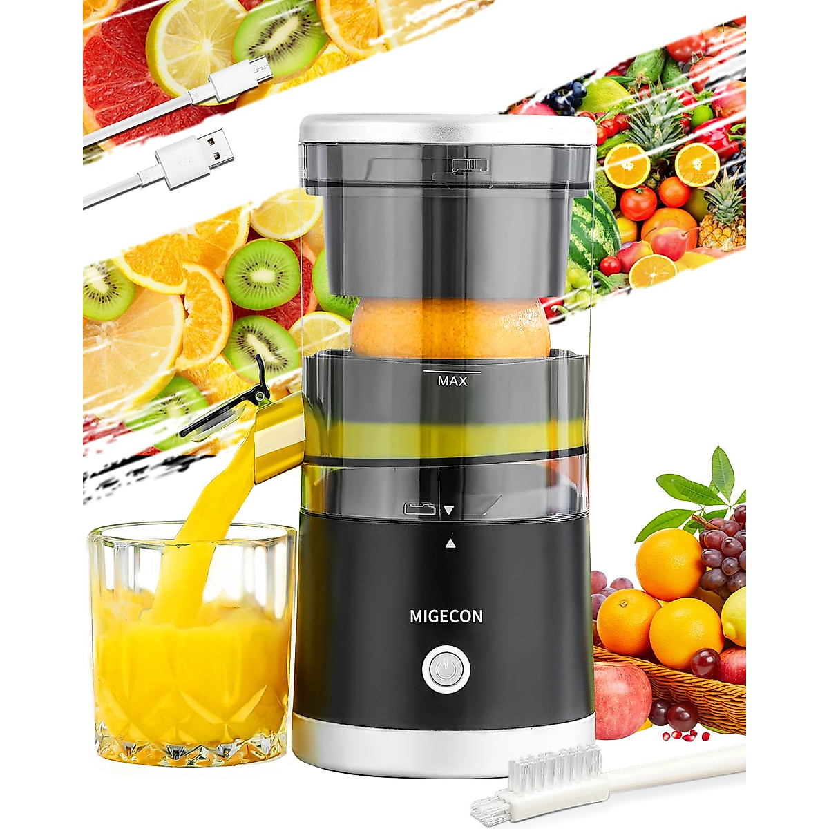 Electric Citrus Juicer Machines,Citrus Juicer Machines with USB and Cleaning Brush,portable electric juicer for making fresh orange juice,squeezing oranges,lemons,kiwi fruit,and grapefruit(Black)