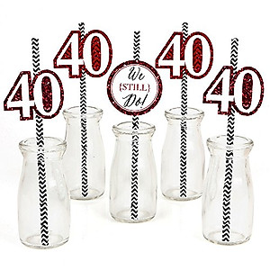 We Still Do Paper Straw Decor - 40th Wedding Anniversary Party Striped Decorative Straws - Set of 24