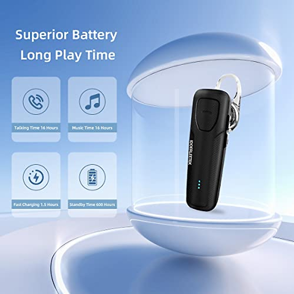 IDOERLEETEK Bluetooth Headset, S30 Bluetooth Earpiece Wireless Handsfree V5.1 Ultralight with Microphone 16 Hours Driving Headset Compatible with iPhone Android Cell Phone Laptop Tablets - Black
