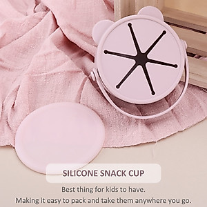 Dilovely Snack Cups for Toddlers, Baby Snack Containers, Silicone Toddler Snack Cups No Spill, Food Catcher with Lid & Bucket-like Handle, BPA Free & Dishwasher Safe, 9 Ounce Lilac