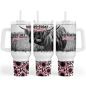 Fancyfams 40oz Cow Tumbler, Stainless Steel Mug, Highland Cow Gifts, Cow Cup, Cow Gifts for Women, Cow Themed Gifts, Cow Gifts for Cow Lovers, Cow Stuff, Highland Cow Mug (Not Today - 40oz)