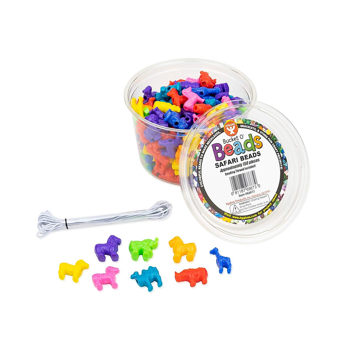 Hygloss Animal Shaped Beads Plastic Zoo Safari Animal Pony Bead Charms - 150 Pcs Colorful Craft Beads - Animal Design for Kids DIY Craft Jewelry Making Necklace Bracelet Supplies - Resealable Bag