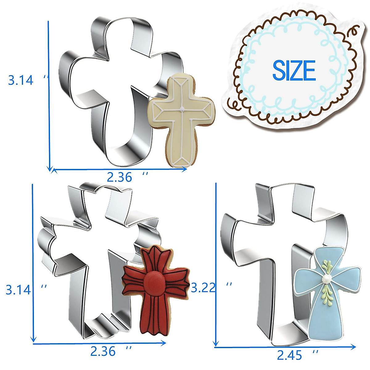 Q-BAKER Cross Cookie Cutters,3 Pieces Simple Cross Shapes Cutters-Stainless Steel Holiday Cookie Cutters Shapes for Baking Gift
