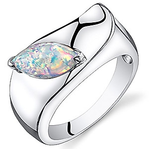 PEORA Created Opal Ring Sterling Silver Marquise Cut 1.00 Carats Size 9