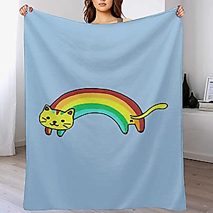 Rainbow Cat Throw Blanket for Couch Bed Flannel Lap Blanket Lightweight Cozy Plush Blanket for All Seasons 30"x50"