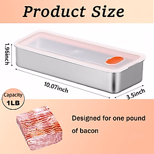 Bacon Container for Refrigerator, Bacon Storage Containers with Lids Airtight, Stainless Steel Airtight Deli Meat Storage Containers for Fridge, Long Container for Kitchen Food Storage (WhiteLid)