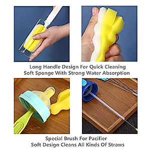 CHENJI Baby Bottle Brush. 3 in 1 Multifunctional Cup Lid Crevice Stain Cleaning Brush. Long Handle Water Bottle Brush with Replacement Head. Cup Brush, Pacifier Brush, Straw Cleaning Brush.