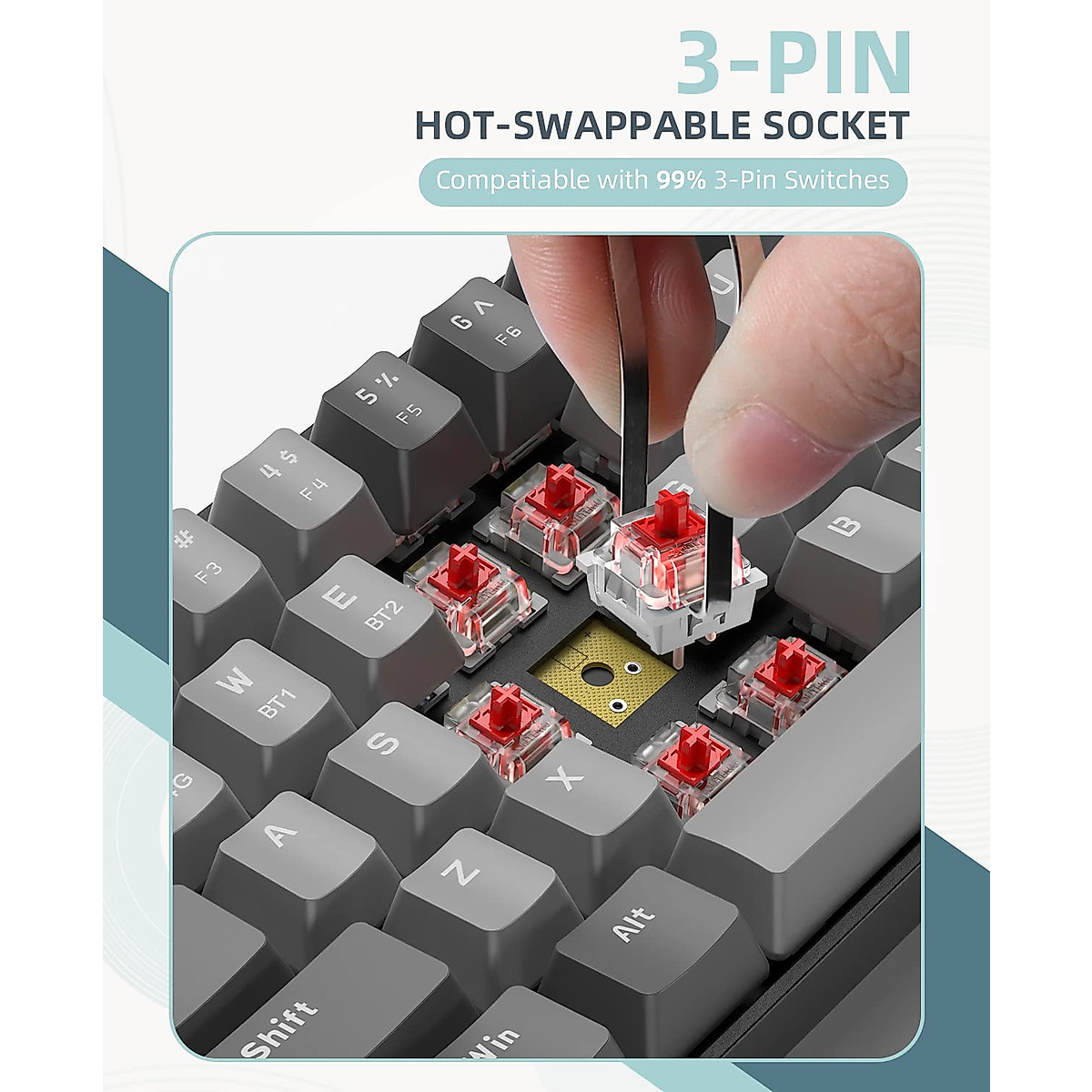 ZIYOU LANG RK68 60% Wireless Mechanical Keyboard,Bluetooth 5.0/2.4Ghz Dual Mode Receiver,Hot-Swappable Mini 68-Key,Retro Color Keycaps,Linear Red Switch,Ultra Power Saving for PC PS4 Xbox iPhone ipad