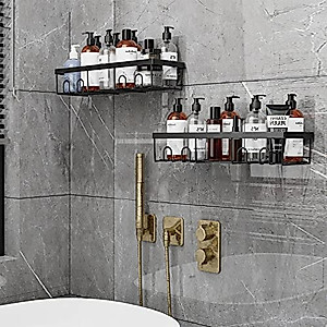 BOROY Shower Caddy Shelf Organizer Rack(2Pack), No Drilling, Self Adhesive Black Bathroom Shelves Basket for Home Wall Shower Inside Organization and Storage