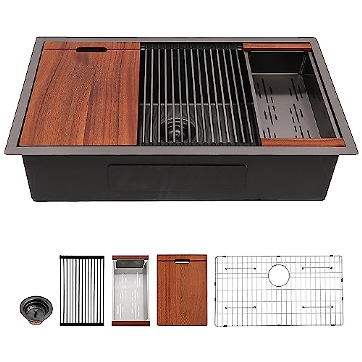 33 Black Undermount Kitchen Sink - Mocoloo 33x19 Kitchen Sink Workstation Gunmetal Black Stainless Steel Sink 16 Gauge Single Bowl Under Counter Rectangular Sink with Accessories