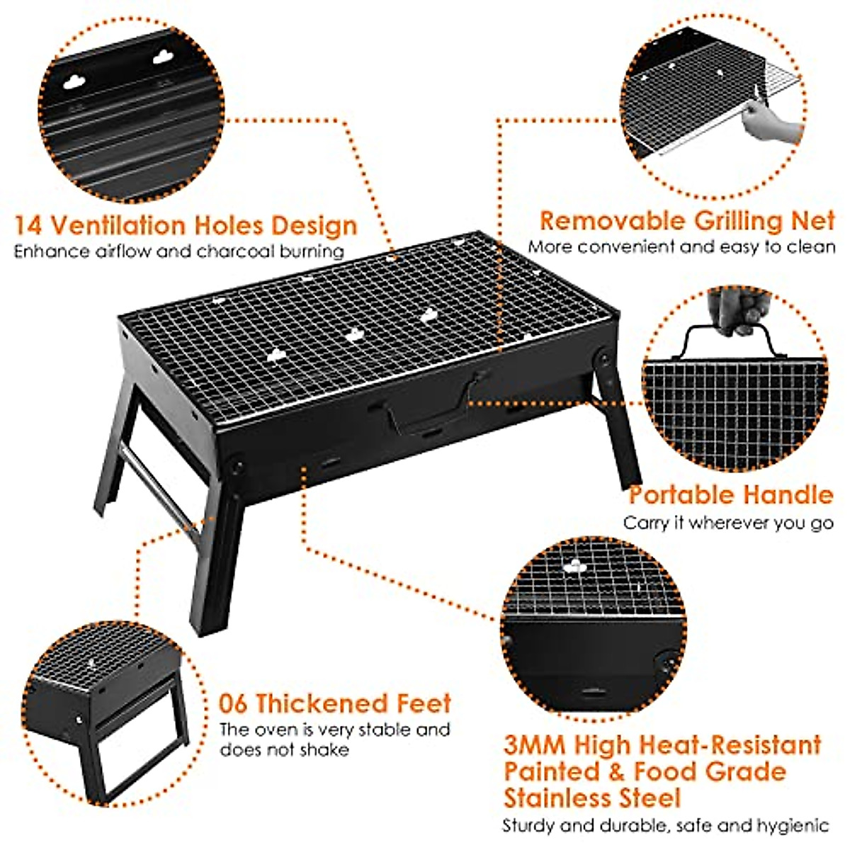 Folding Portable Barbecue Charcoal Grill, Stainless Steel Barbecue Desk Tabletop Outdoor Lightweight Smoker Grill for Outdoor Cooking Camping Hiking Picnics Beach Garden Grilling