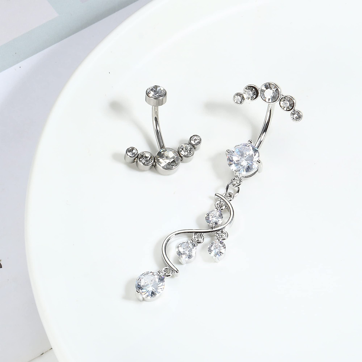 FIASASO Crystal Belly Button Ring for Women Unique 14G 316L Stainless Steel Dangle Belly Rings Belly Piercing Jewelry Navel Barbell Bling Crystals Body Jewelry long dangle