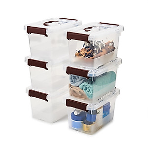 EZOWare 4.6 Quart Plastic Storage Basket Container with Latching Lid, Set of 6 Clear Stackable Tote Organizer Latch Bin Box with Handles for Home, Office, School and more - 11 x 7.7 x 5.5 inch