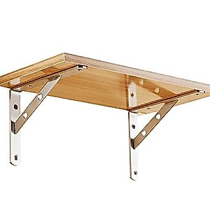 PIBM Stylish Simplicity Shelf Wall Mounted Floating Rack Shelves Solid Wood Display Stand Stainless Steel Tripod Bracket Right Angle Fixed Durable,4 Sizes, Beige , 40x15x10cm
