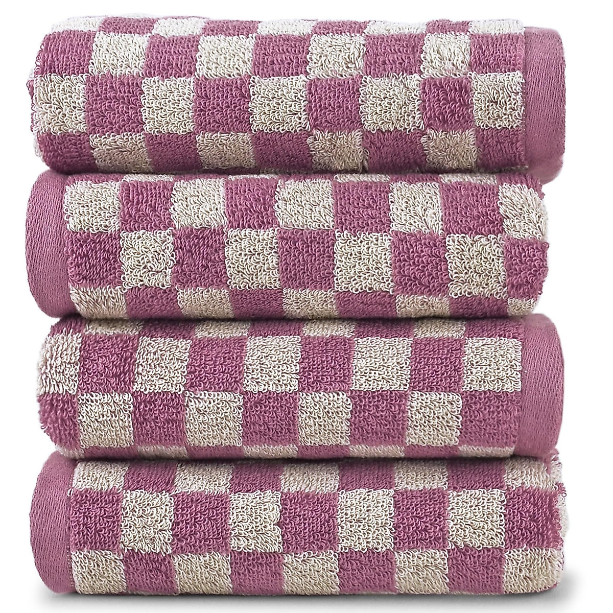 Jacquotha Pink Hand Towels for Bathroom - Cute Checkered Hand Towel Set of 4, Super Soft, Absorbent, Decorative, Great Gift for Girls Women
