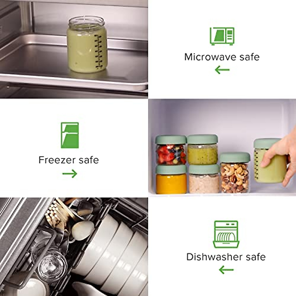 haakaa Baby Food Storage Containers with Silicone Lid, Baby Food Storage Jar Set, Freezer and Microwave Safe, 4PCS 4.2oz & 2PCS 7.2oz