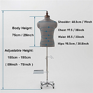 LXLA Rolling Male Mannequin with Wheels Base, Shoe & Pants Rack, Clothing Store Display Manikin Half-Body Adjustable Height, Tailor's Dummy for Cloakroom ( Color : Silver Base Stand )