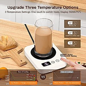 Misby Mug Warmer, Upgrade Coffee Warmer for Desk with 3 Temperature Settings, Fast Heating Cup Warmer 12H Timer, 4H Auto Shut Off, Gravity Sensor, Keep Best Temp for Tea,Beverage,Milk,White