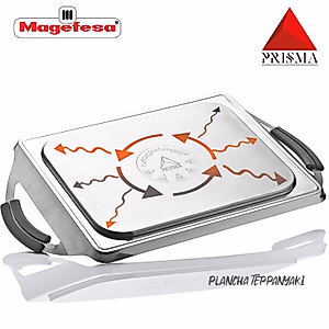 MAGEFESA Prisma – 10.8 inches Teppanyaki Griddle pan, made in 18/10 stainless steel, triple layer non-stick, for all types of kitchens, INDUCTION, dishwasher and oven safe up to 392 ºF