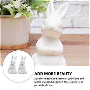 BESPORTBLE 2pcs Ceramics Bunny Figurine Easter White Bunny Figurines Home Decor Rabbits Ornaments for Home Easter Garden Micro Landscape Decor
